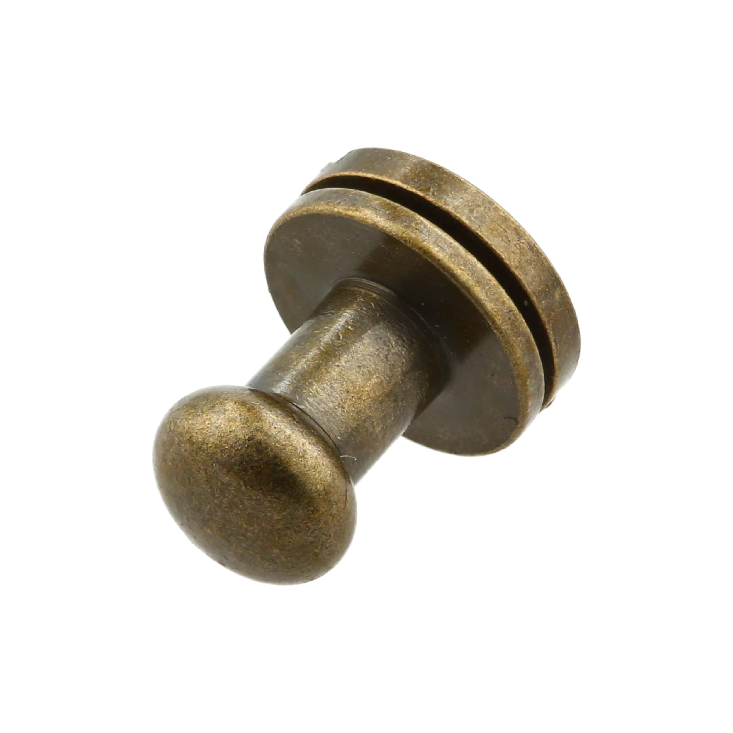 9mm, Antique Brass, Round Top Collar Button Stud with Screw, Solid Bra
