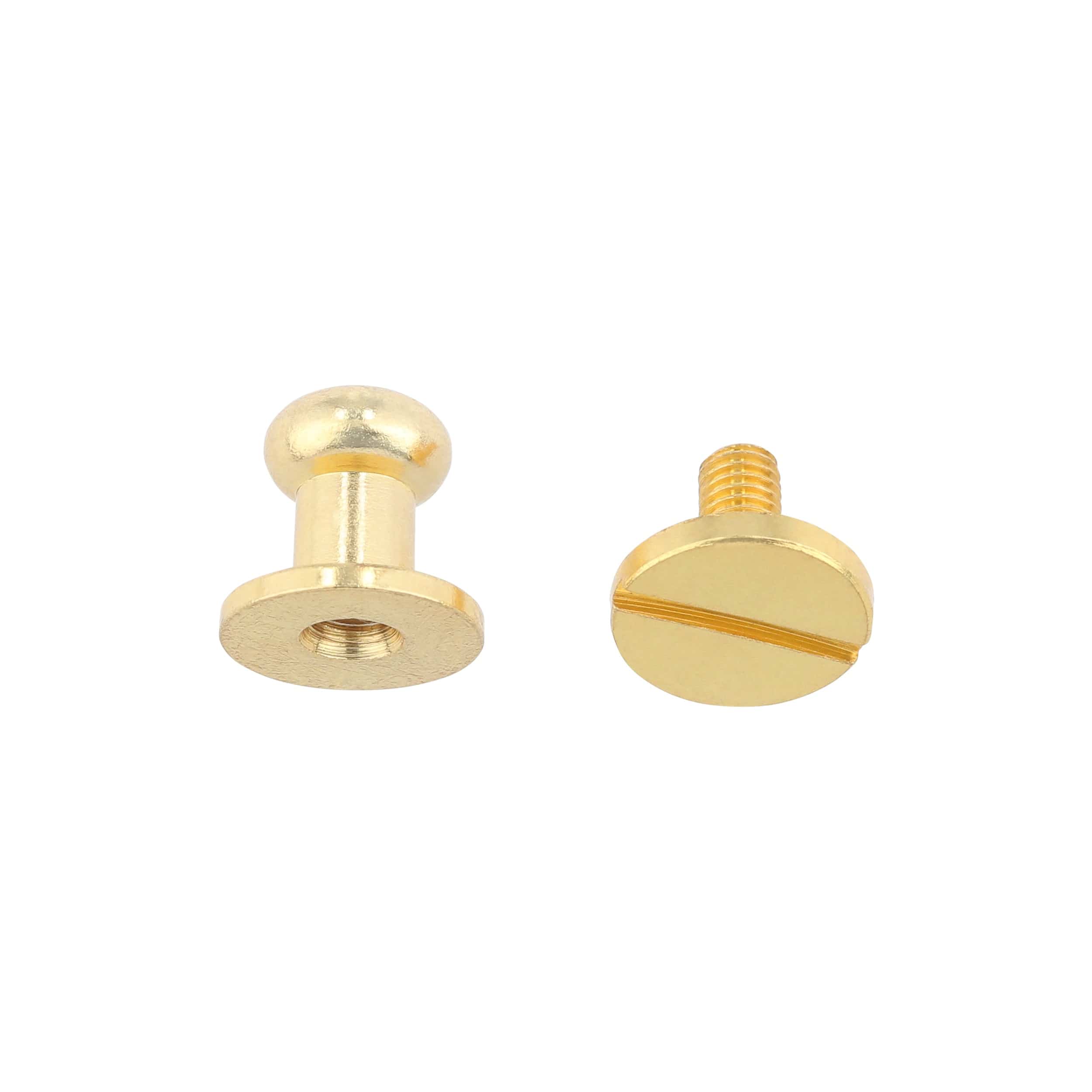9mm, Gold, Round Top Collar Button Stud with Screw, Solid Brass, #P-21