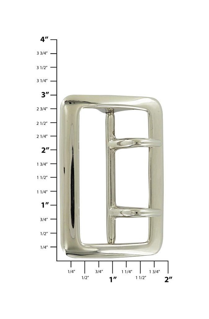 2 1/4" Chrome over Brass, Sam Browne Double Tongue Center Bar Buckle,