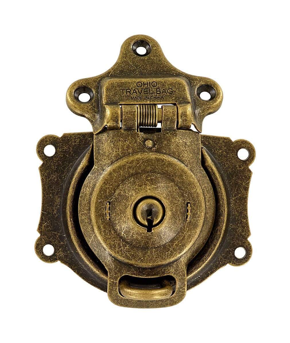 3 1/2" Antique Brass, Large Trunk Lock w/ Spring, Steel, #G-3-ANTB ...