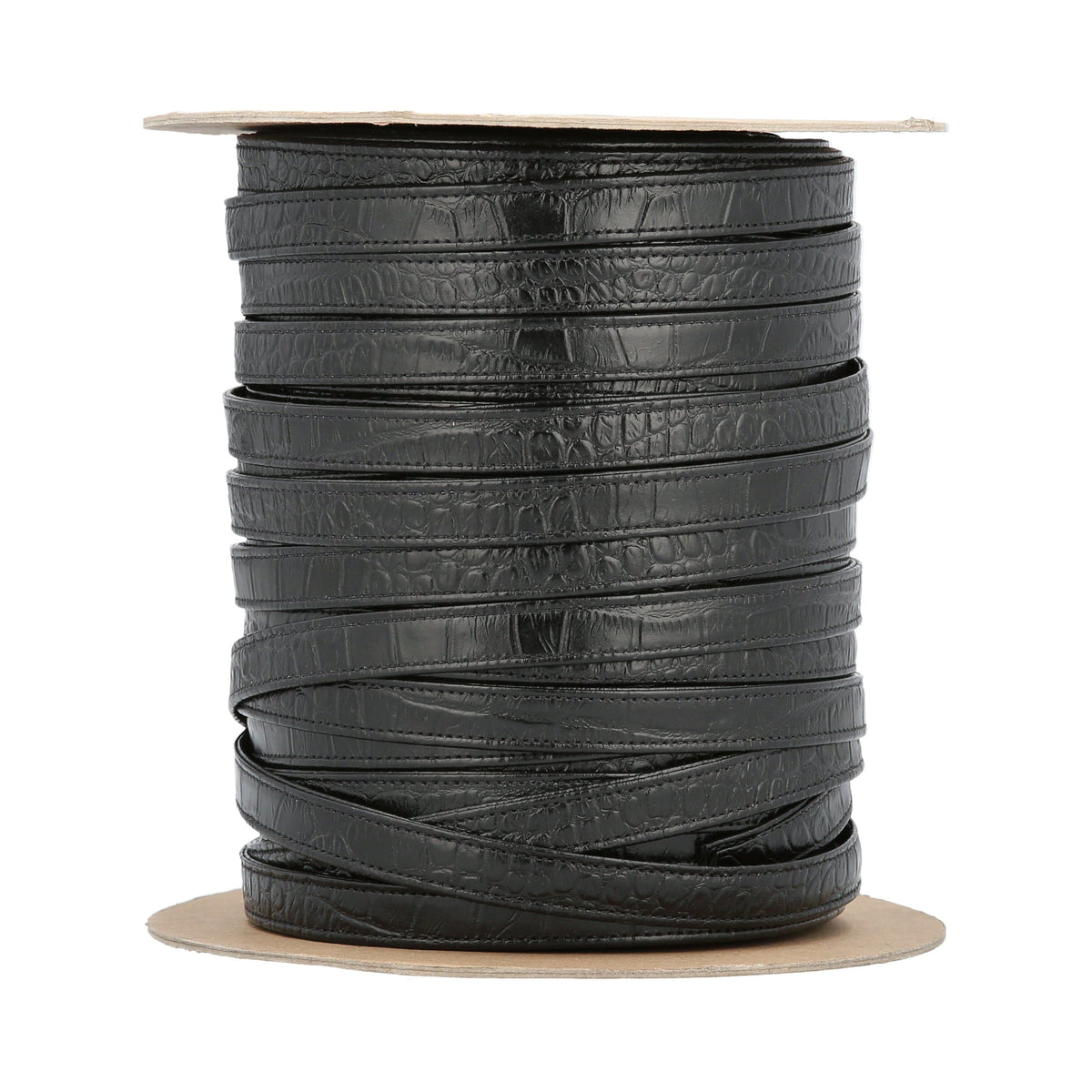 5/8" Blk Gator Grain, Flat Leather Strapping, #CALF-5-8-ALG-BLK